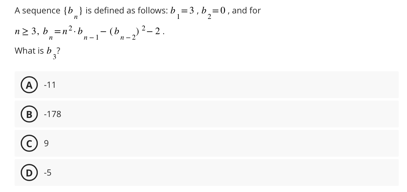 Solved A sequence {bn} is defined as follows: b1=3,b2=0, and | Chegg.com