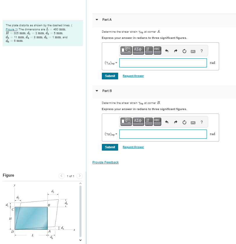 Solved The plate distorts as shown by the dashed lines. | Chegg.com