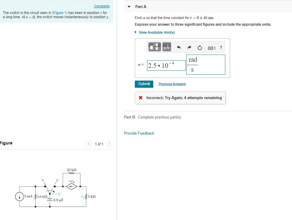 Solved Constants v Part A The switch in the circuit seen in | Chegg.com