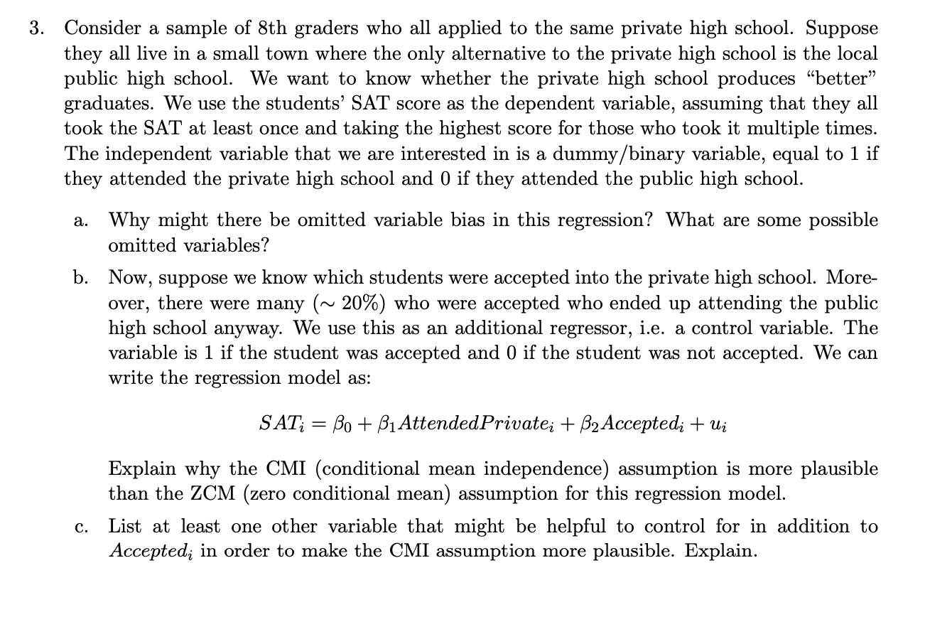 Solved Consider a sample of 8th graders who all applied to | Chegg.com