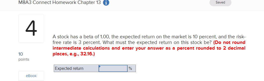 Solved M8A3 Connect Homework Chapter 13 di Saved 4 A stock | Chegg.com