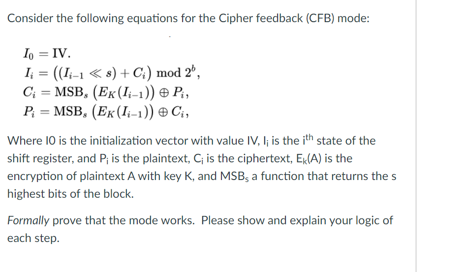 Solved Consider the following equations for the Cipher | Chegg.com