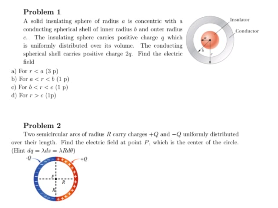 Solved Problem 1 A solid insulating sphere of radius a is | Chegg.com