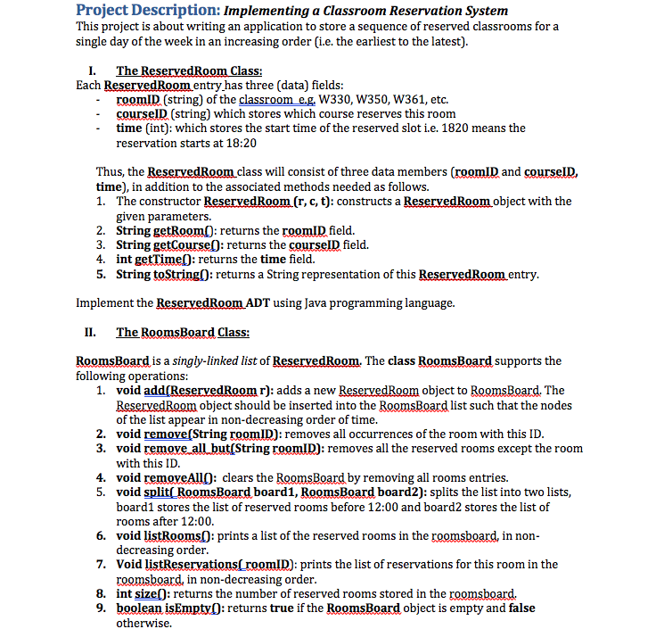 Project Description: Implementing a Classroom | Chegg.com