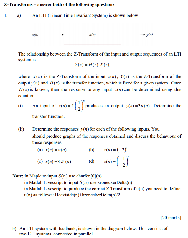 Z-Transforms - answer both of the following questions | Chegg.com