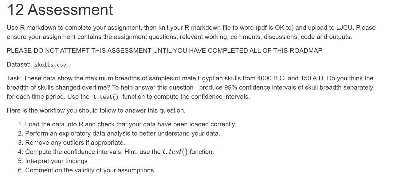 Solved 12 Assessment Use R markdown to complete your | Chegg.com
