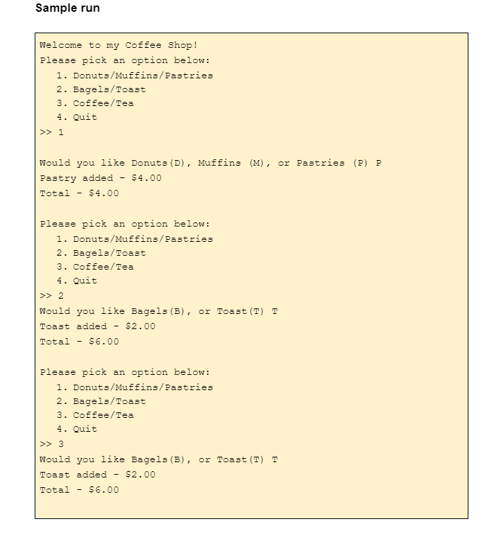 Solved Program coffee Shop - Information and Requirements | Chegg.com