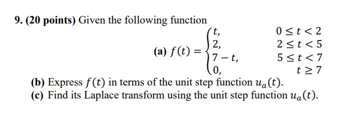 Solved 9. (20 points) Given the following function (a) | Chegg.com