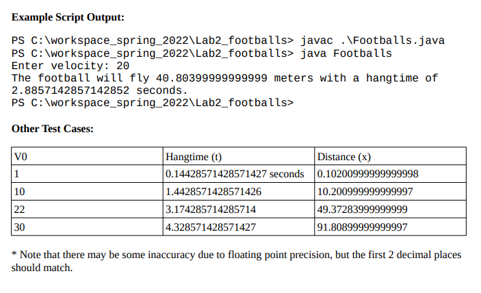 Solved Lab 2: Variables and Types Football Trajectories | Chegg.com