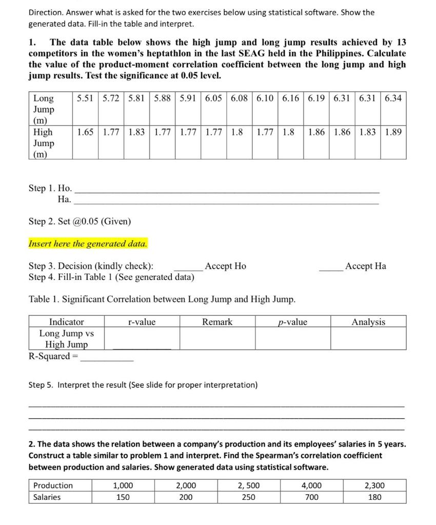 Solved Direction. Answer what is asked for the two exercises | Chegg.com