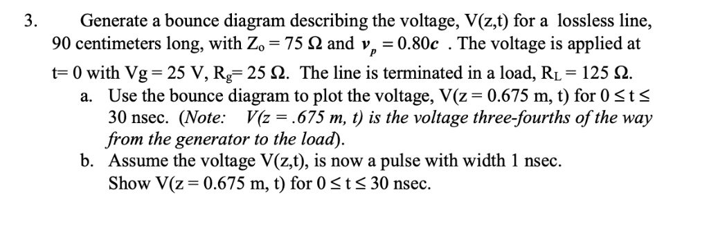Solved 3. Generate a bounce diagram describing the voltage, | Chegg.com