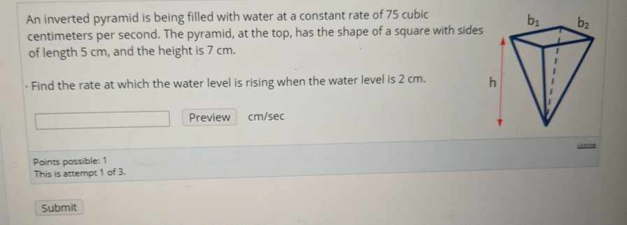 Solved bz b2 An inverted pyramid is being filled with water | Chegg.com