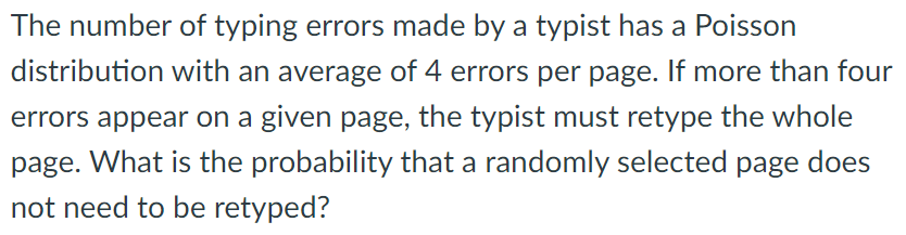 Solved The number of typing errors made by a typist has a | Chegg.com