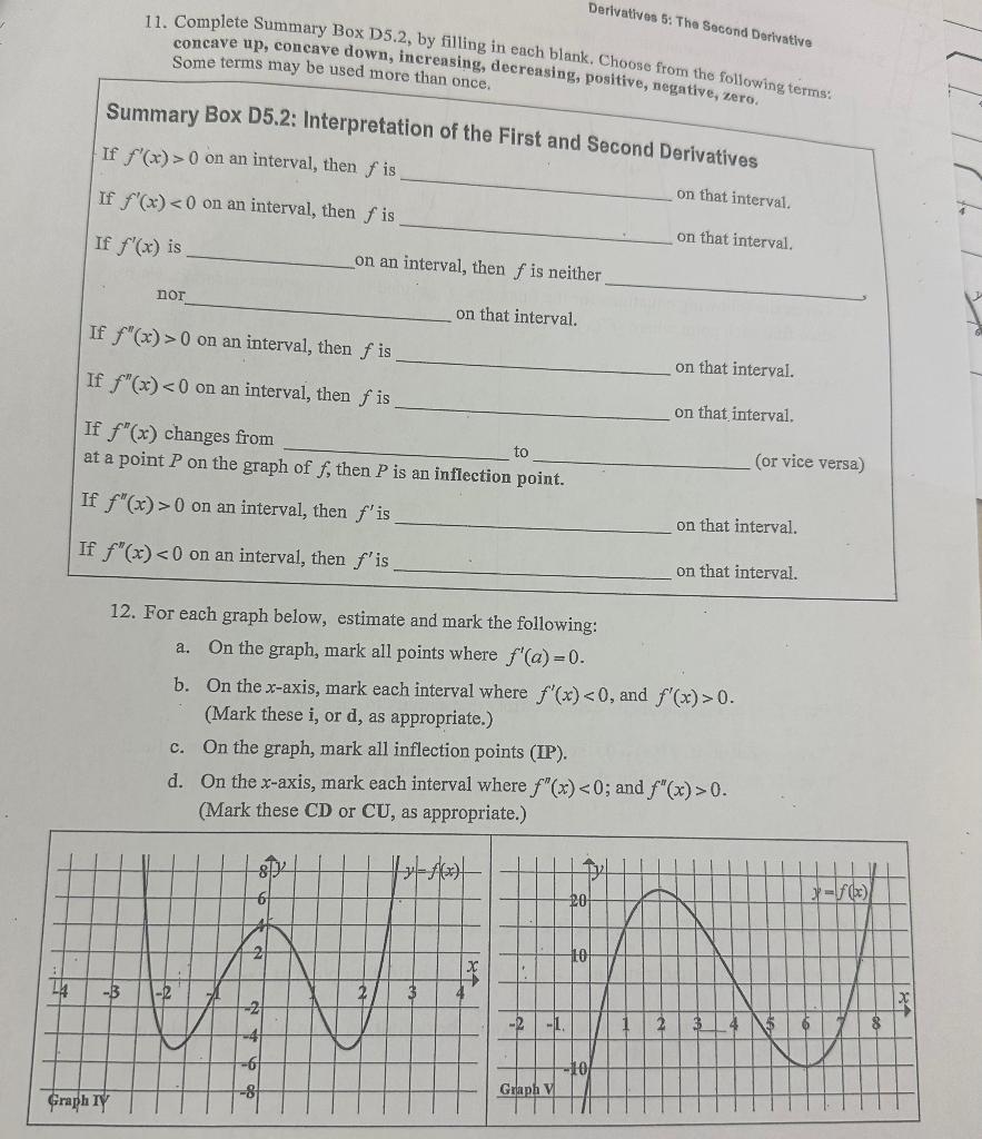 Solved 11. Complete Summary Box D5.2, by filling in each | Chegg.com