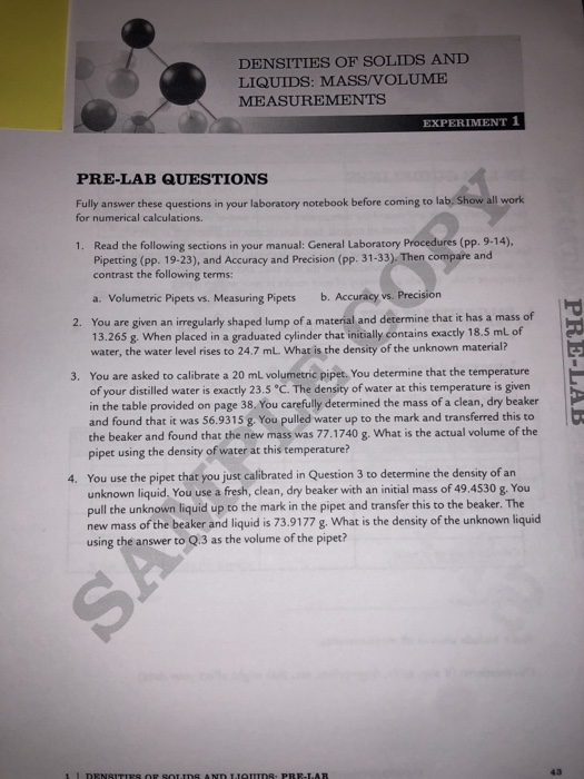 Solved DENSITIES OF SOLIDS AND LIQUIDS: MASS/VOLUME | Chegg.com