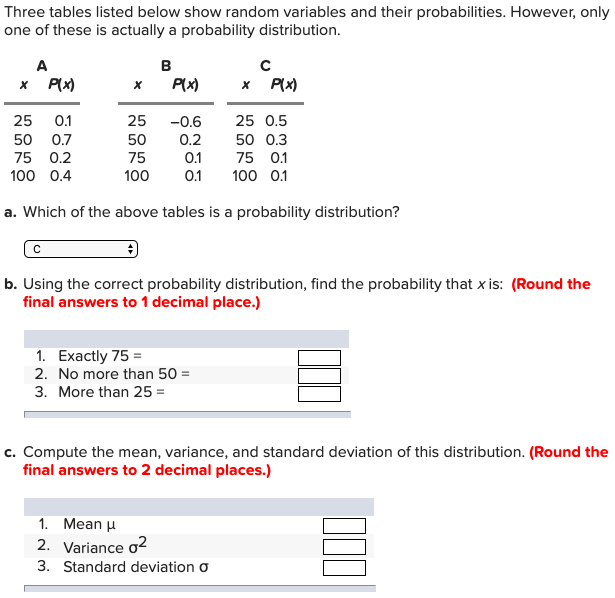 Solved Three tables listed below show random variables and | Chegg.com