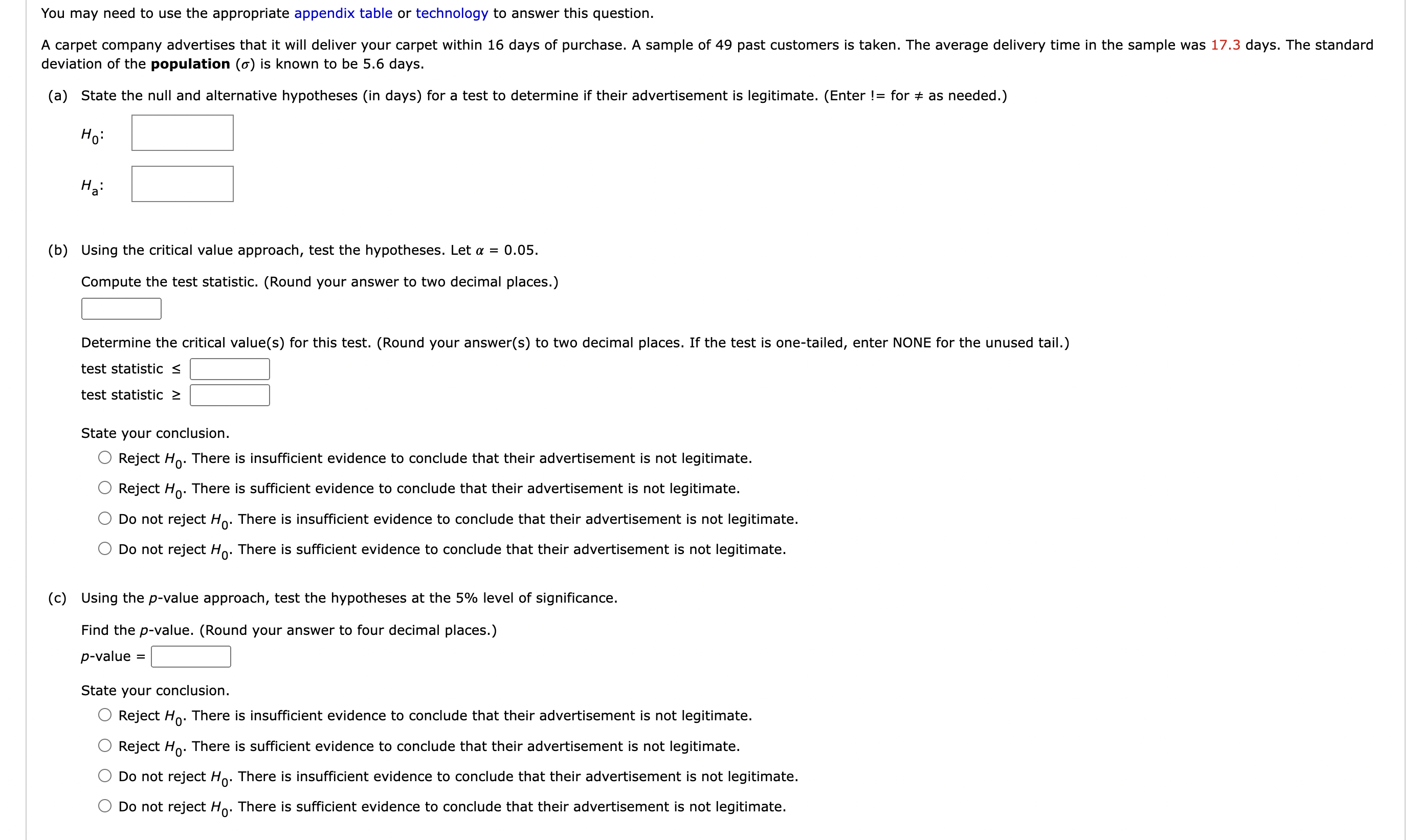 Solved Using the critical value approach, test the | Chegg.com