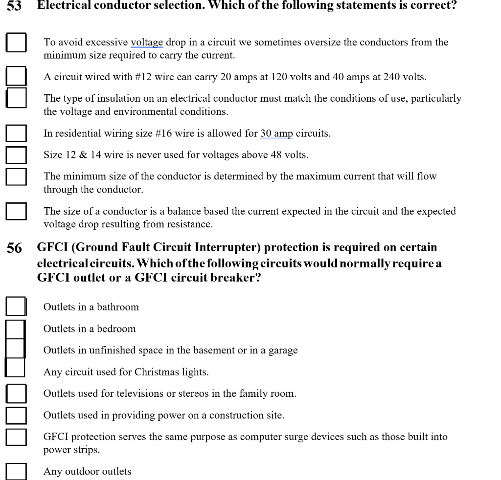 Solved 53 Electrical conductor selection. Which of the | Chegg.com