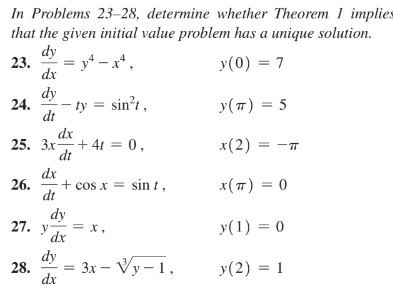 Solved In Problems 23-28, determine whether Theorem 1 implie | Chegg.com