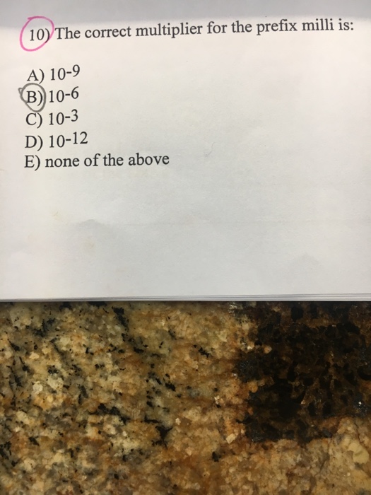 Solved The correct multiplier for the prefix milli is: | Chegg.com