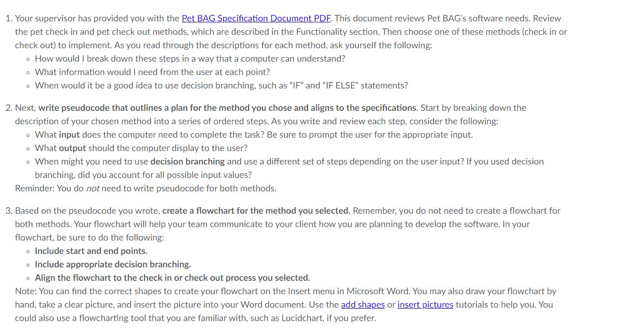 Solved 1. Your supervisor has provided you with the Pet BAG | Chegg.com