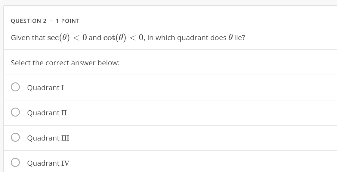 Solved QUESTION 2 : 1 POINT Given that sec(0)