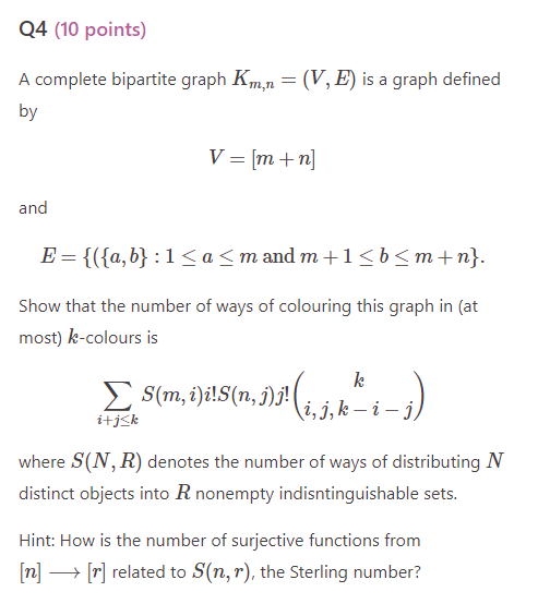 Solved Q4 (10 ﻿points)A complete bipartite graph Km,n=(V,E) | Chegg.com