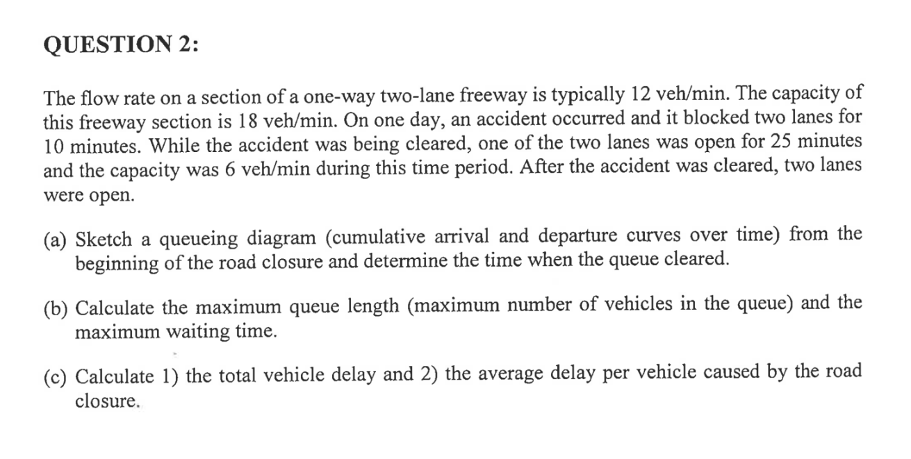 The flow rate on a section of a one-way two-lane | Chegg.com