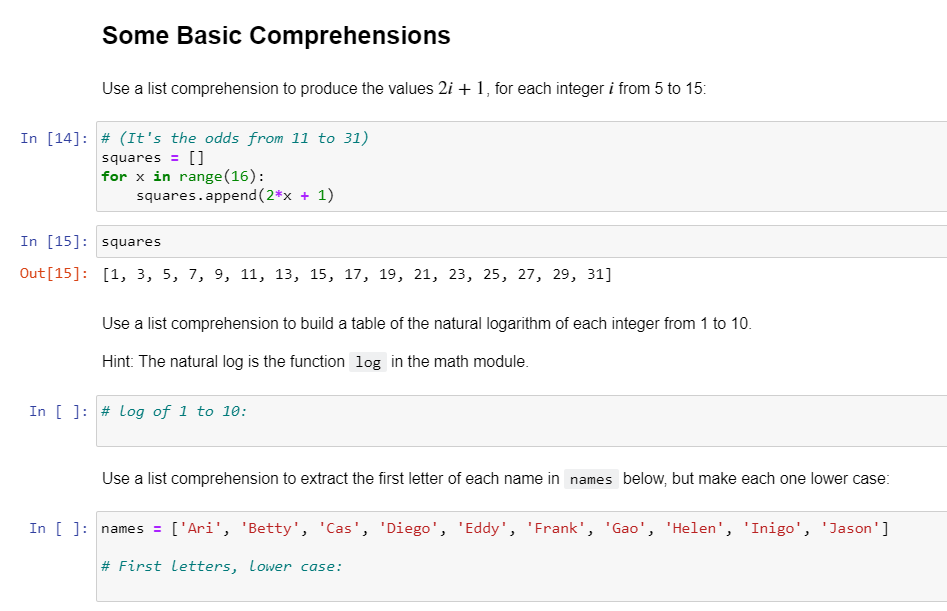 Solved Use a list comprehension to produce the values 2i+1, | Chegg.com