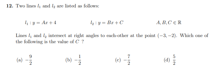 Solved 12. Two lines l1 and l2 are listed as follows: | Chegg.com