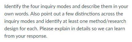 Solved Identify the four inquiry modes and describe them in | Chegg.com