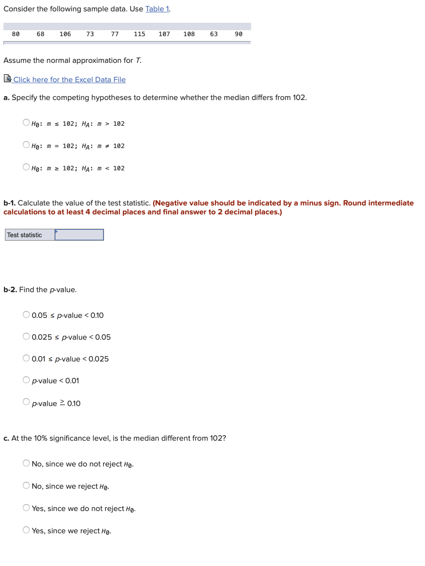 Solved Consider the following sample data. Use Table 1. 80 | Chegg.com