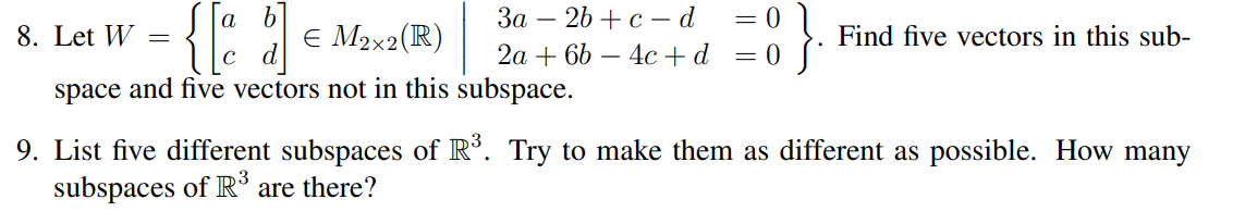 Solved space and five vectors not in this subspace. 9. List | Chegg.com