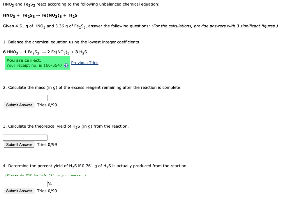 Solved HNO3 and Fe2S3 react according to the following | Chegg.com