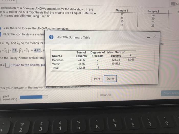 Solved conclusion of a one-way ANOVA procedure for the data | Chegg.com