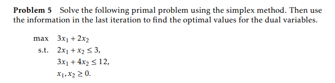 Solved Problem 5 Solve the following primal problem using | Chegg.com