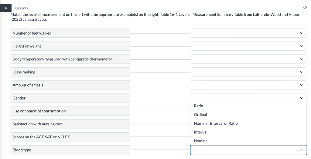Solved Match the level of measurement on the left with the | Chegg.com