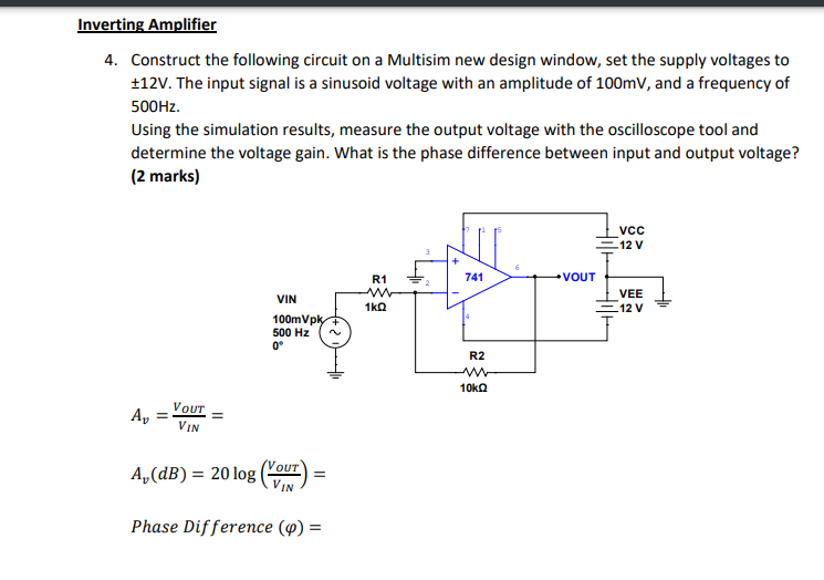 Solved Inverting Amplifier 4. Construct the following | Chegg.com