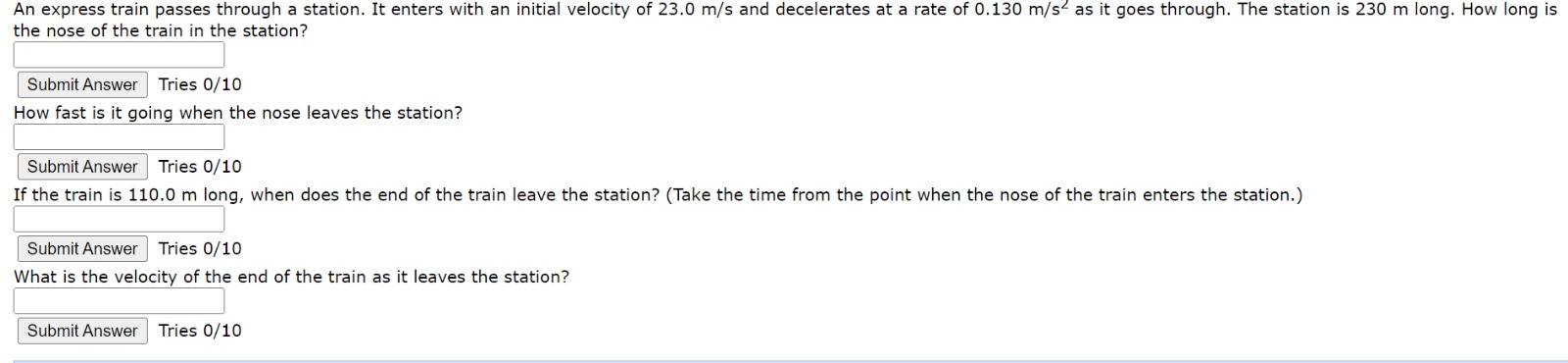 Solved An express train passes through a station. It enters | Chegg.com