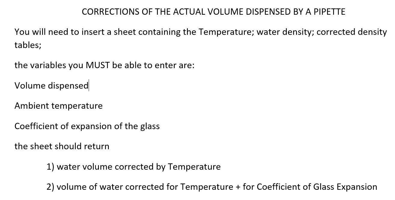 Solved CORRECTIONS OF THE ACTUAL VOLUME DISPENSED BY A | Chegg.com