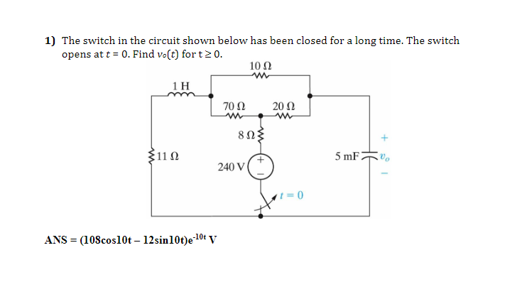 Solved The switch in the circuit shown below has been closed | Chegg.com