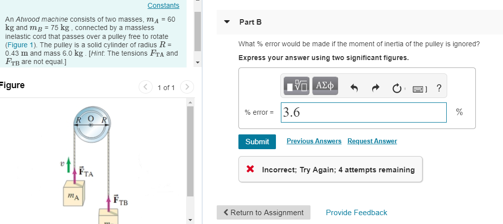 Solved nstant An Atwood machine consists of two masses, mA | Chegg.com