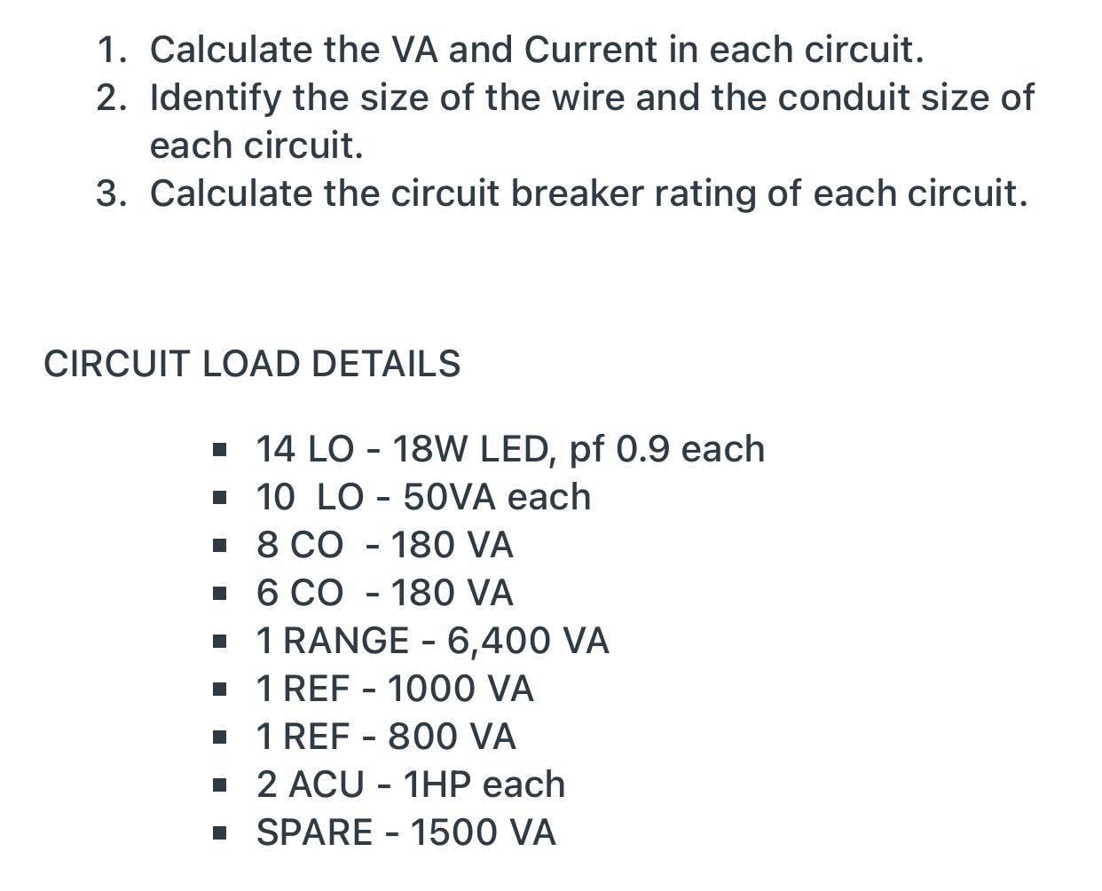 1. Calculate the VA and Current in each circuit. 2. | Chegg.com
