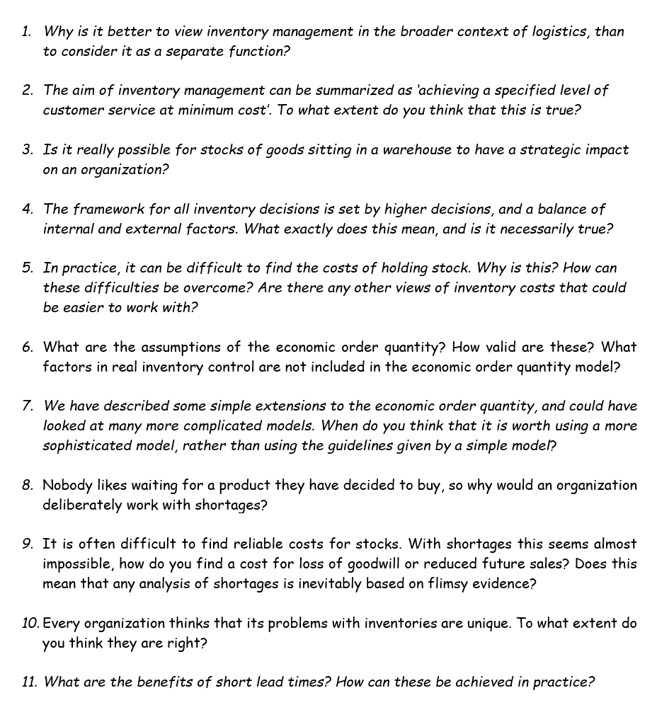 Solved 1. Why is it better to view inventory management in | Chegg.com