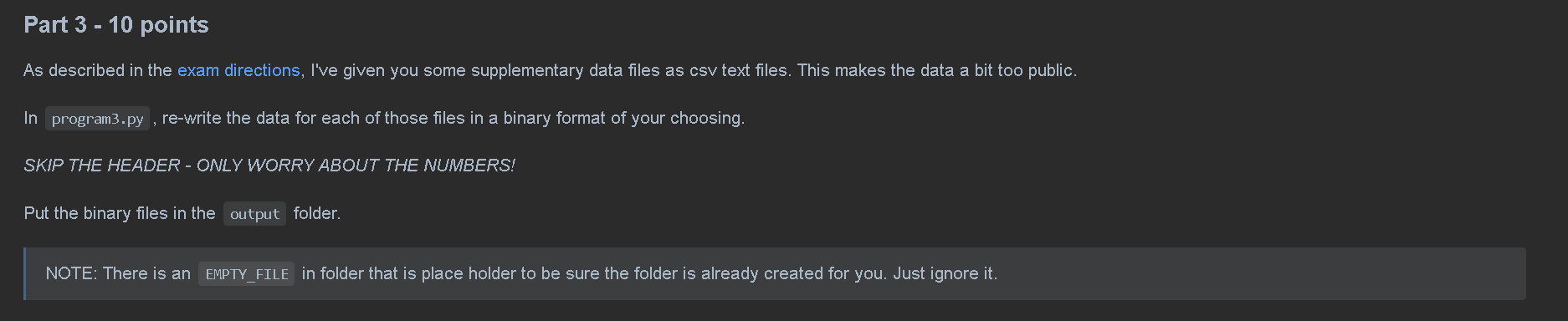 Solved Part 3 - In program3.py, you need to read in the | Chegg.com