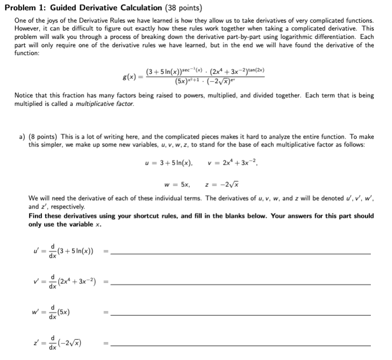 Solved Problem 1: Guided Derivative Calculation (38 | Chegg.com