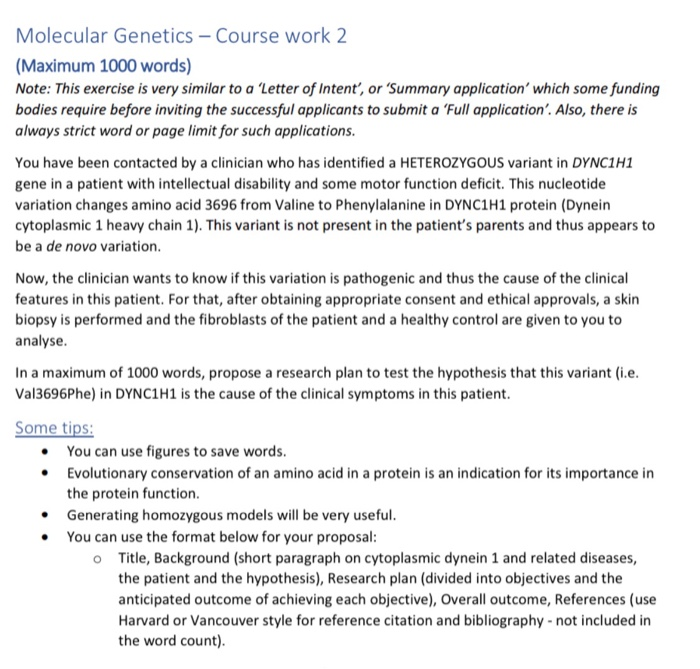 Solved Molecular Genetics-Course work 2 (Maximum 1000 words) | Chegg.com