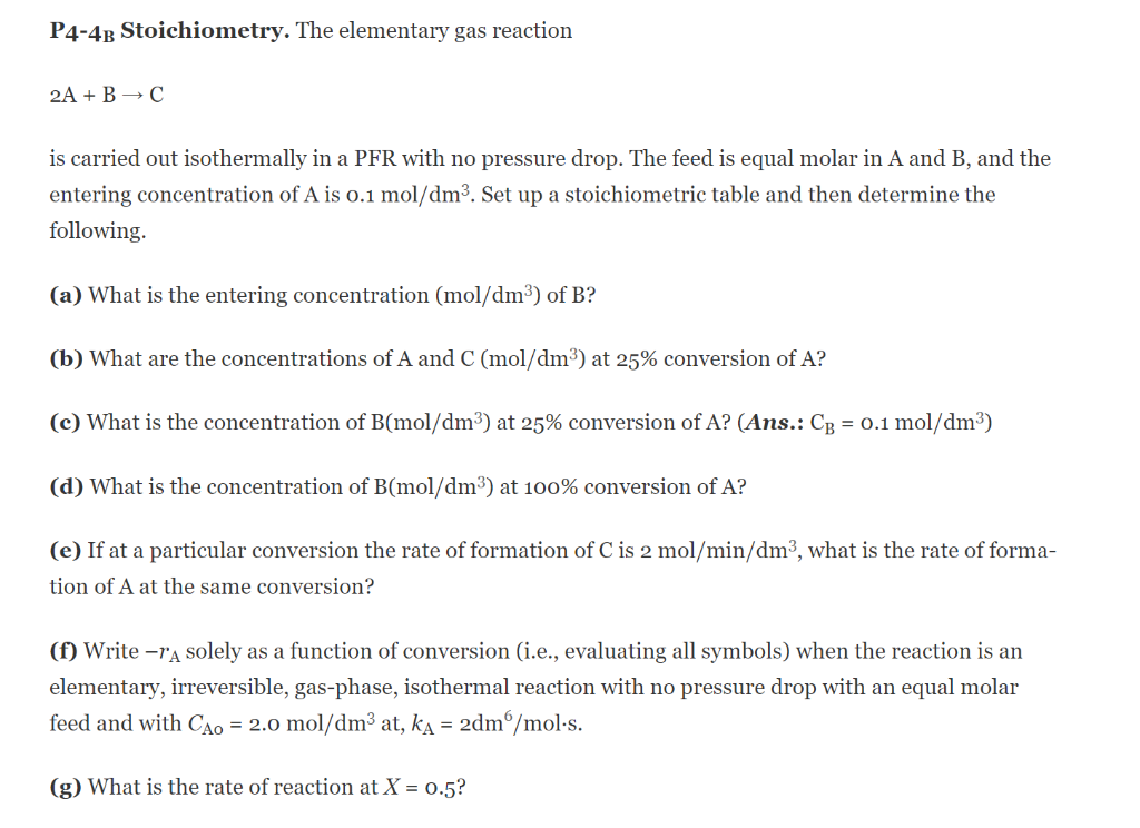 Solved P4 48 Stoichiometry The Elementary Gas Reaction 2A Chegg