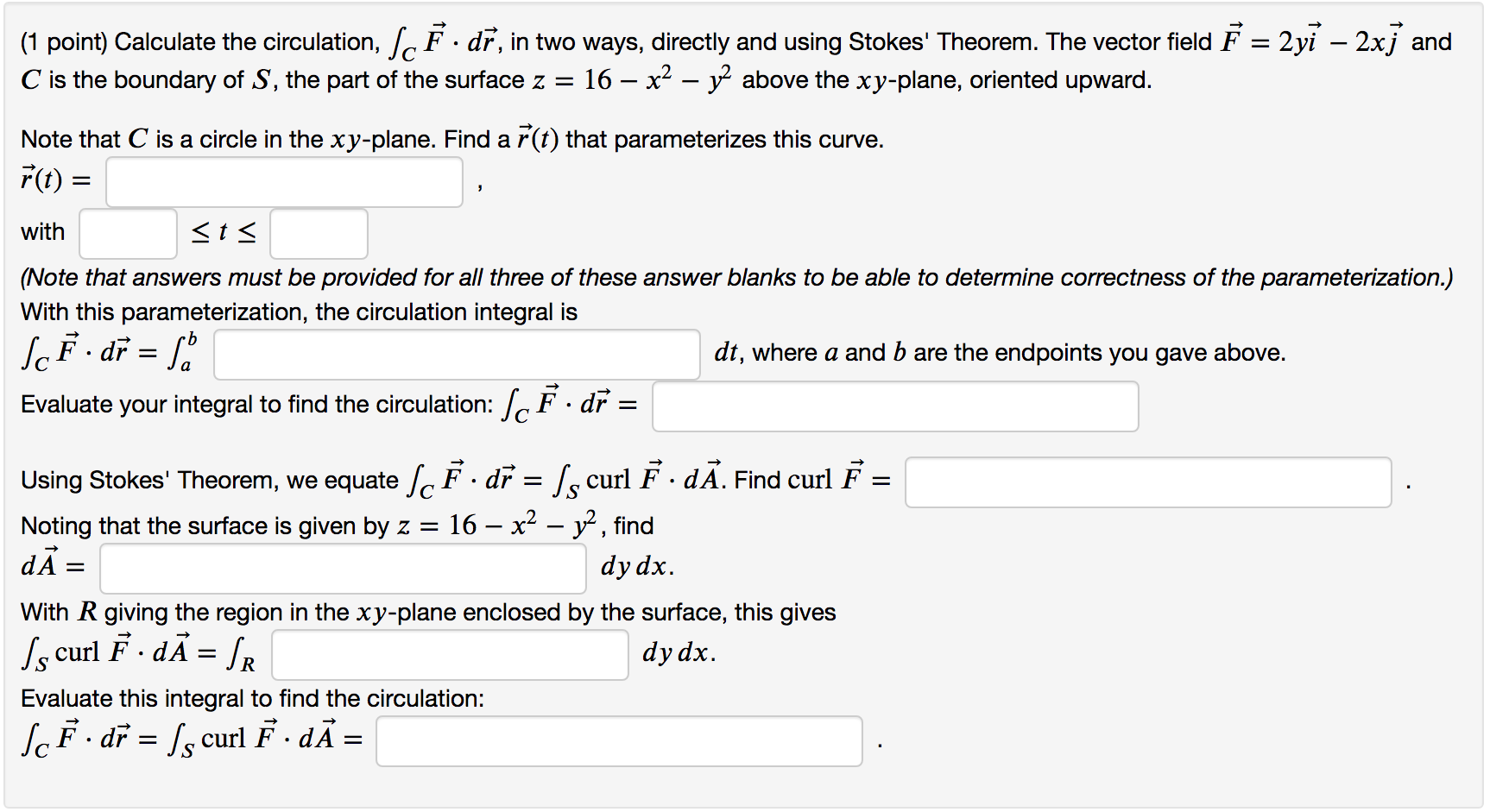 Solved (1 point) Calculate the circulation, ∫CF⋅dr, in two | Chegg.com Solved (1 point) Calculate the circulation, ∫CF⋅dr, in two | Chegg.com