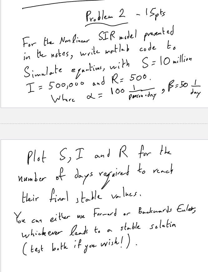 Solved Problem 2−15pts For the Nonlinear SIR model presented | Chegg.com
